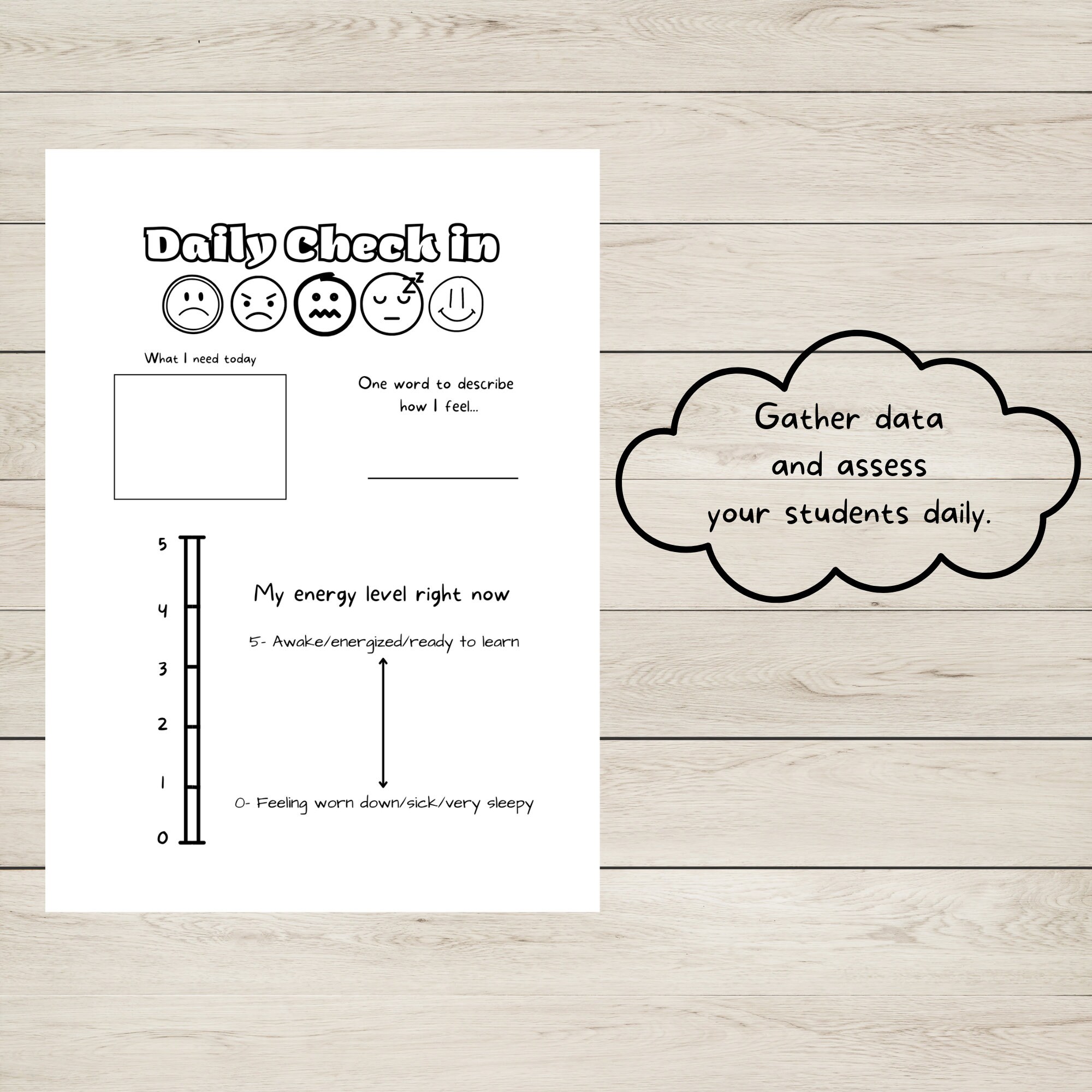 Daily Check In- Social Emotional Health and Well-being Worksheet - Etsy