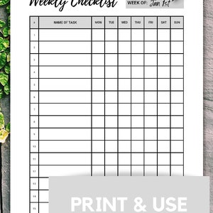 Weekly Checklist Printable, to Do List Template, Planner Inserts, 8.5 ...