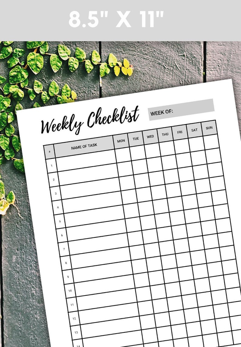 Weekly Checklist Printable, to Do List Template, Planner Inserts, 8.5 ...