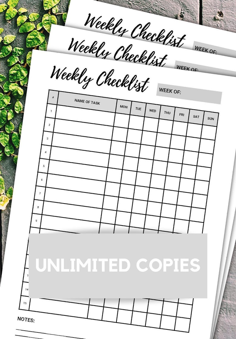 Weekly Checklist Printable, to Do List Template, Planner Inserts, 8.5 ...