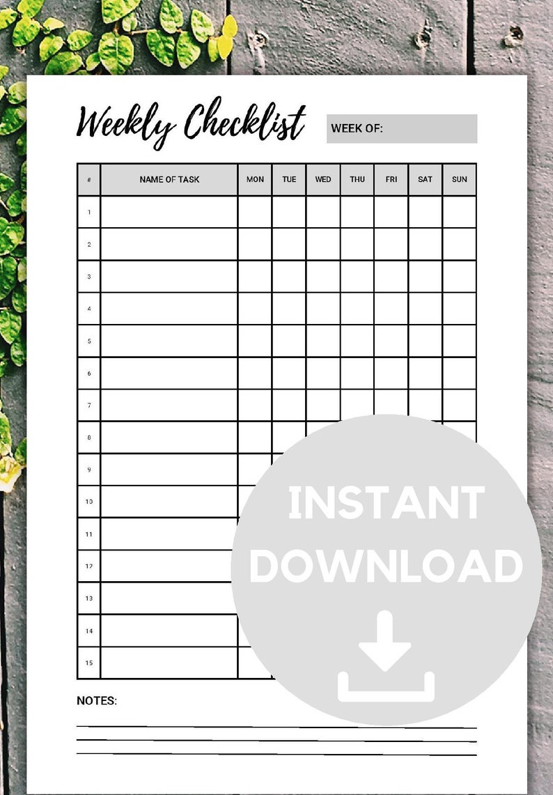 Weekly Checklist Printable, to Do List Template, Planner Inserts, 8.5 ...