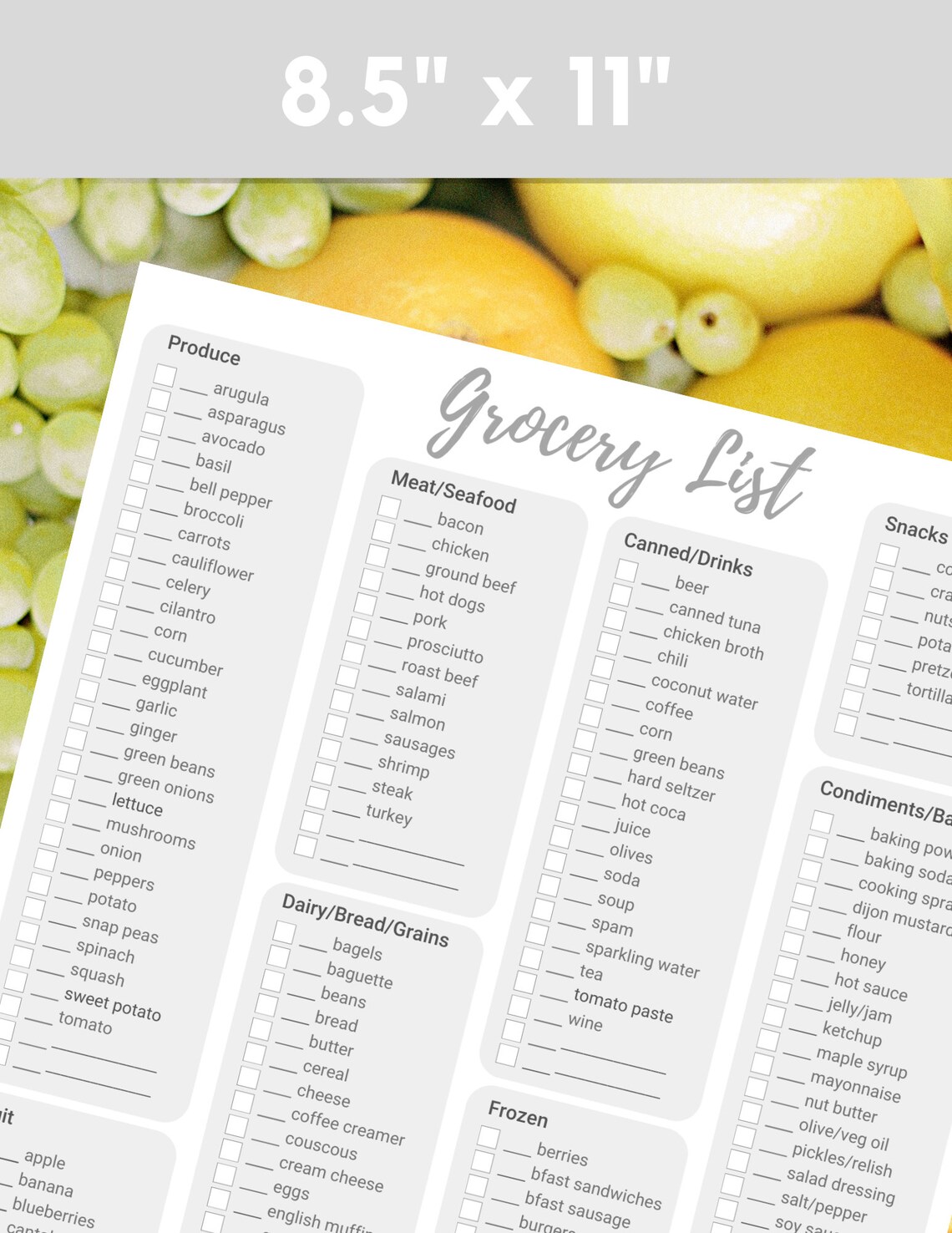 Grocery List | Printable Grocery Checklist | Fill-in Grocery Checklist ...
