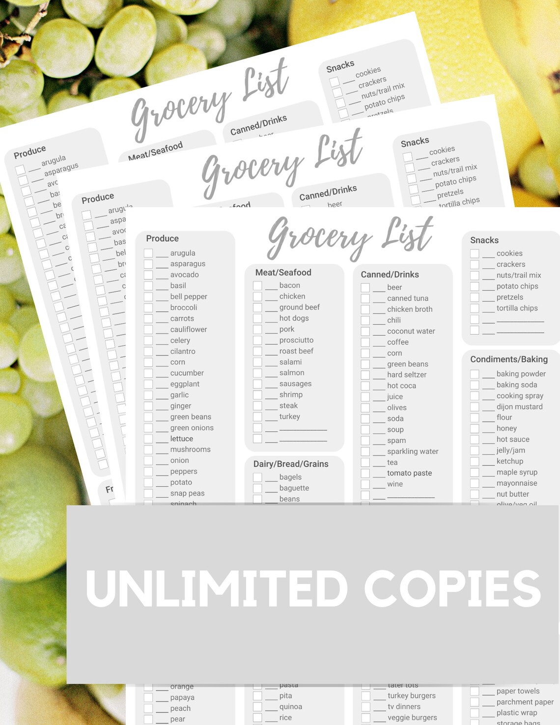 Grocery List Printable Grocery Checklist Fill-in Grocery Checklist ...