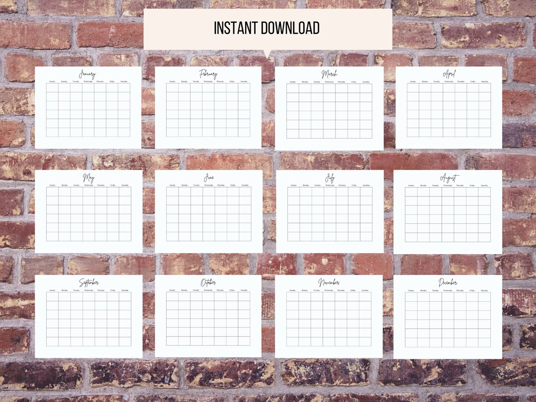 Blank Undated Monthly Calendar, January-december, Landscape 8.5 X 11 ...