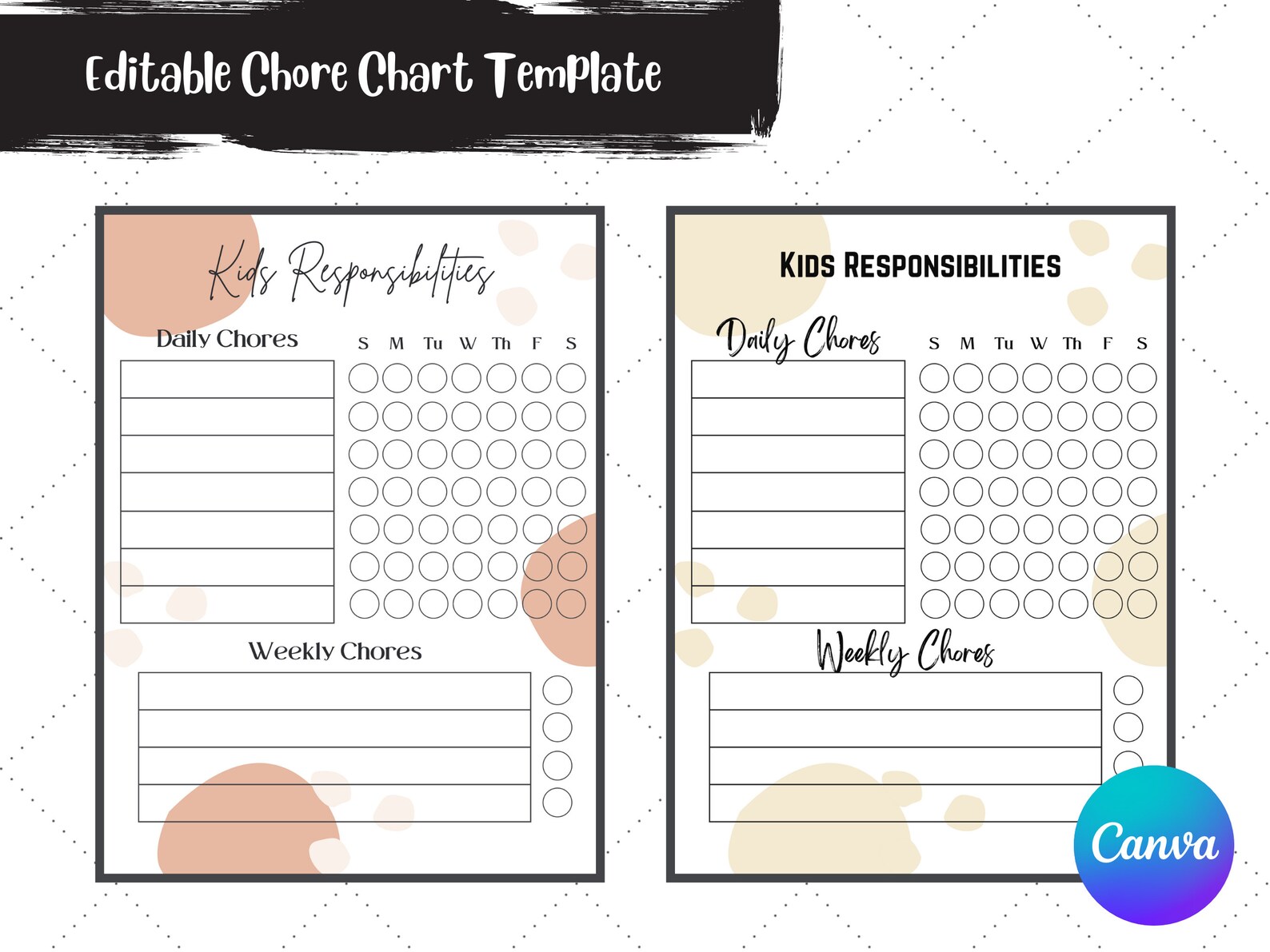 Printable Daily & Weekly Kids Chore Chart, Editable Responsibility ...