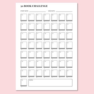 50 Book Reading Challenge, Reading Journal, Printable Reading Log, A5 ...