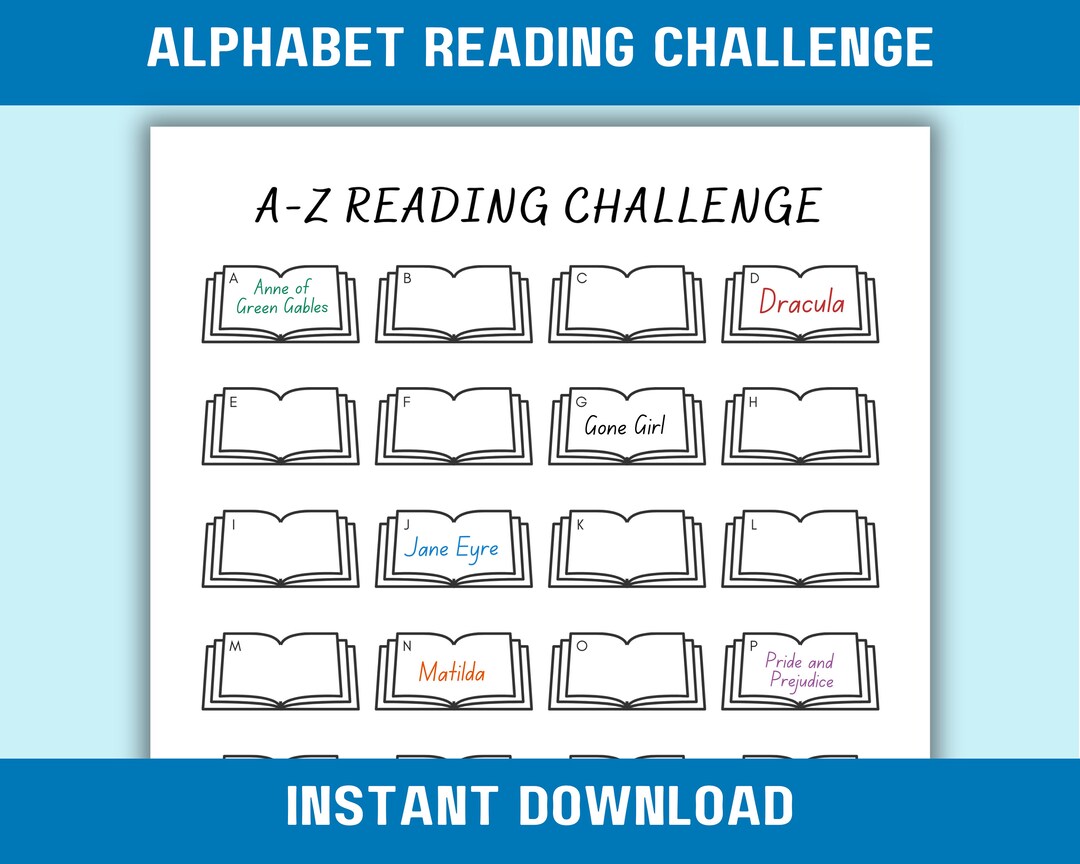 Alphabet Reading Challenge, A-Z Reading Challenge, Printable Reading Log, A5 Journal Page, Book ...