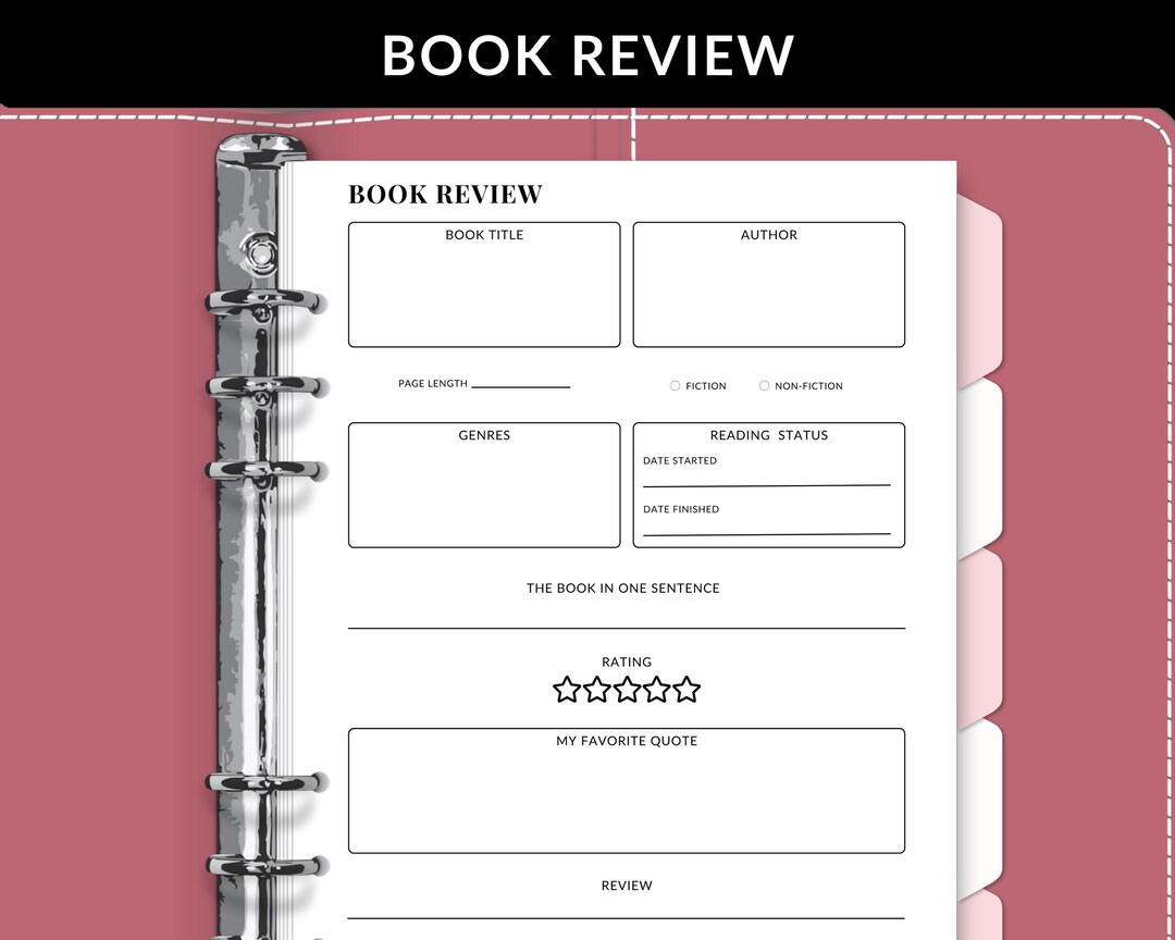 Book Review Template Printable, A5 Minimalist Journal Page, Reading ...