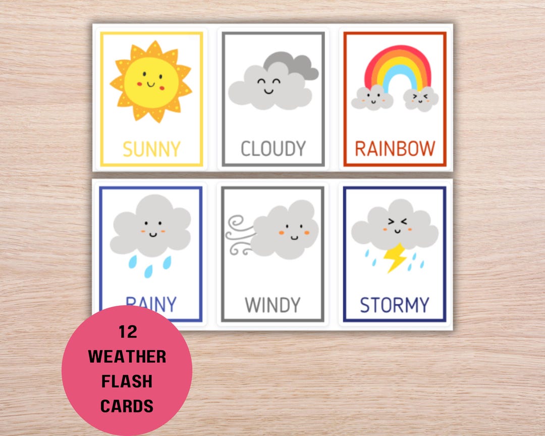Weather Flashcards, Printable Weather Cards, Weather Vocabulary ...