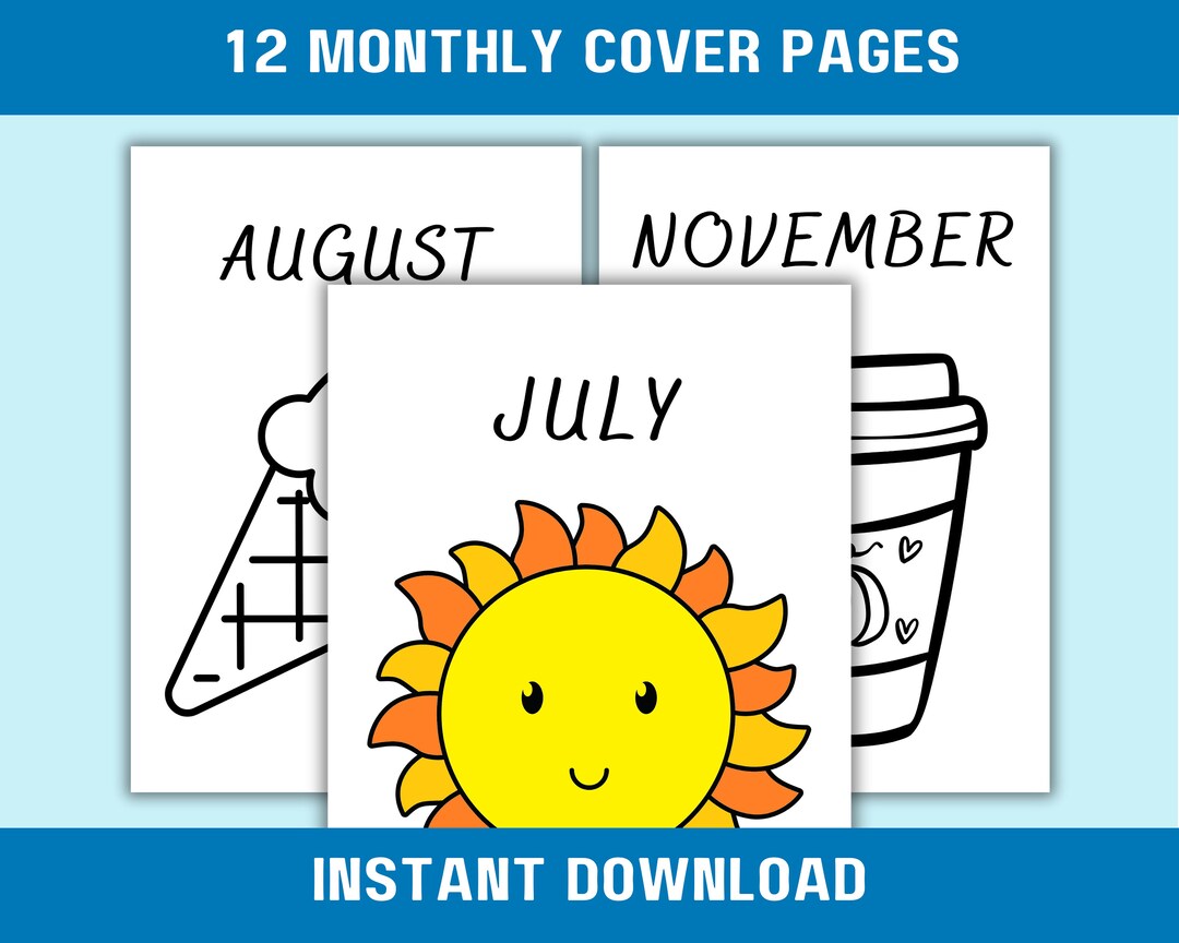 Monthly Cover Pages Bundle, Bullet Journal Pages, Covers Printable ...