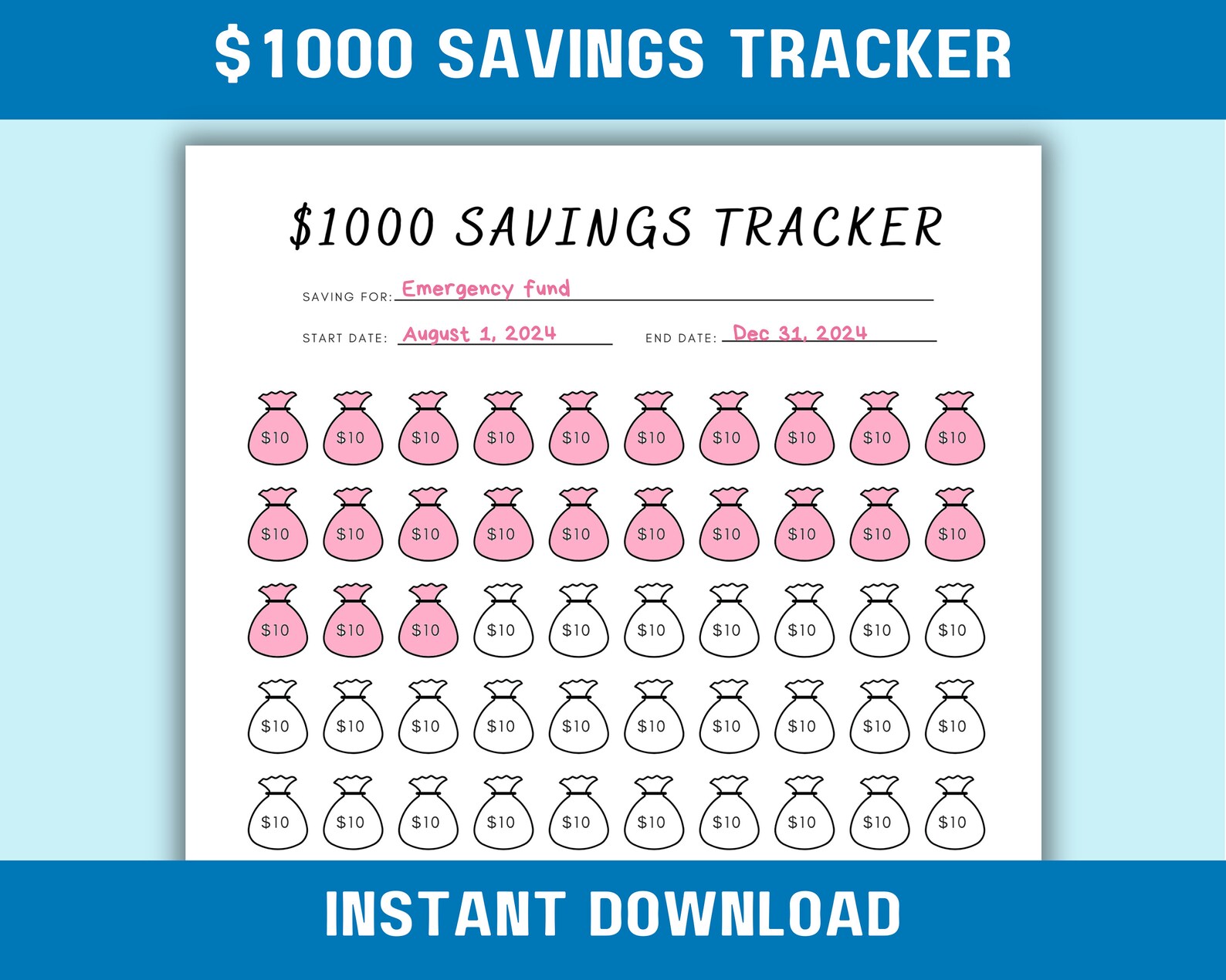 1000 Dollar Savings Challenge, Money Savings Challenge, Saving Tracker ...