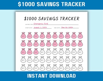 Money Saving Challenge Printable, Money Saving Tracker, 1000 Emergency ...