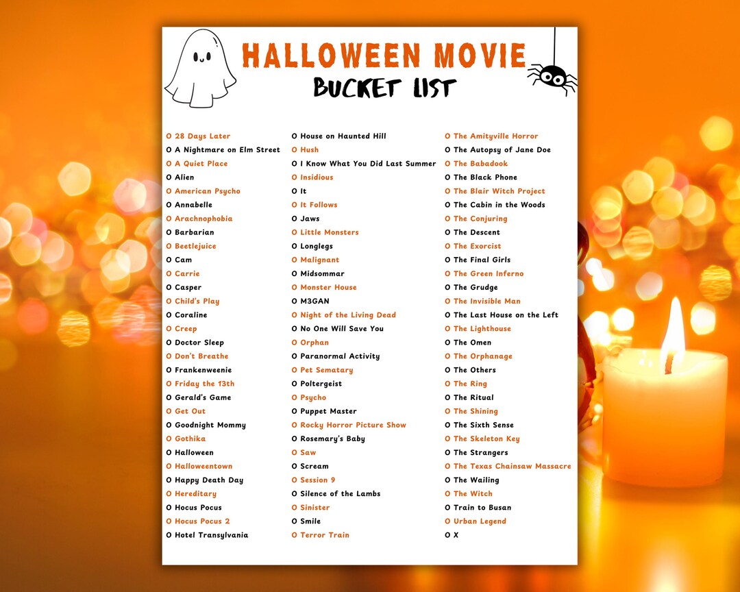 Halloween Bucket List, Printable Movie Bucket List, Scary Movies, Scary ...