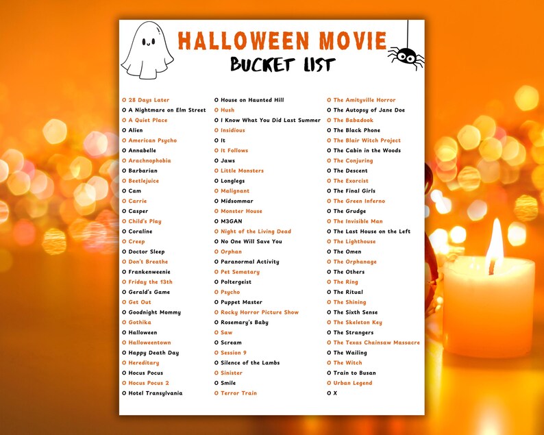 Halloween Bucket List, Printable Movie Bucket List, Scary Movies, Scary ...