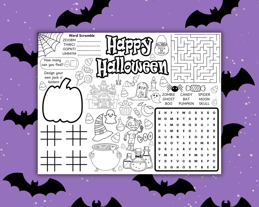 Printable Halloween Activity Sheet With Games for Kids - Etsy Canada