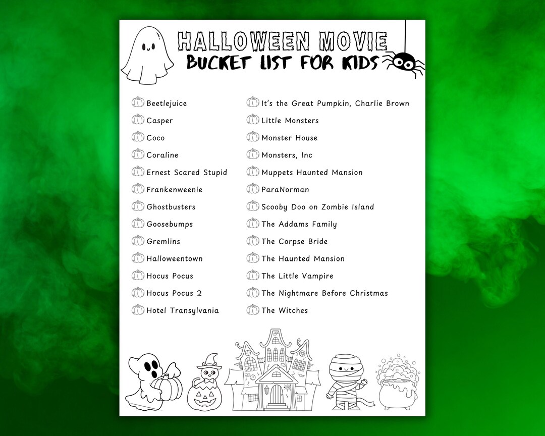 Halloween Movie Bucket List for Kids, Family Movie Night, Scary Movies ...
