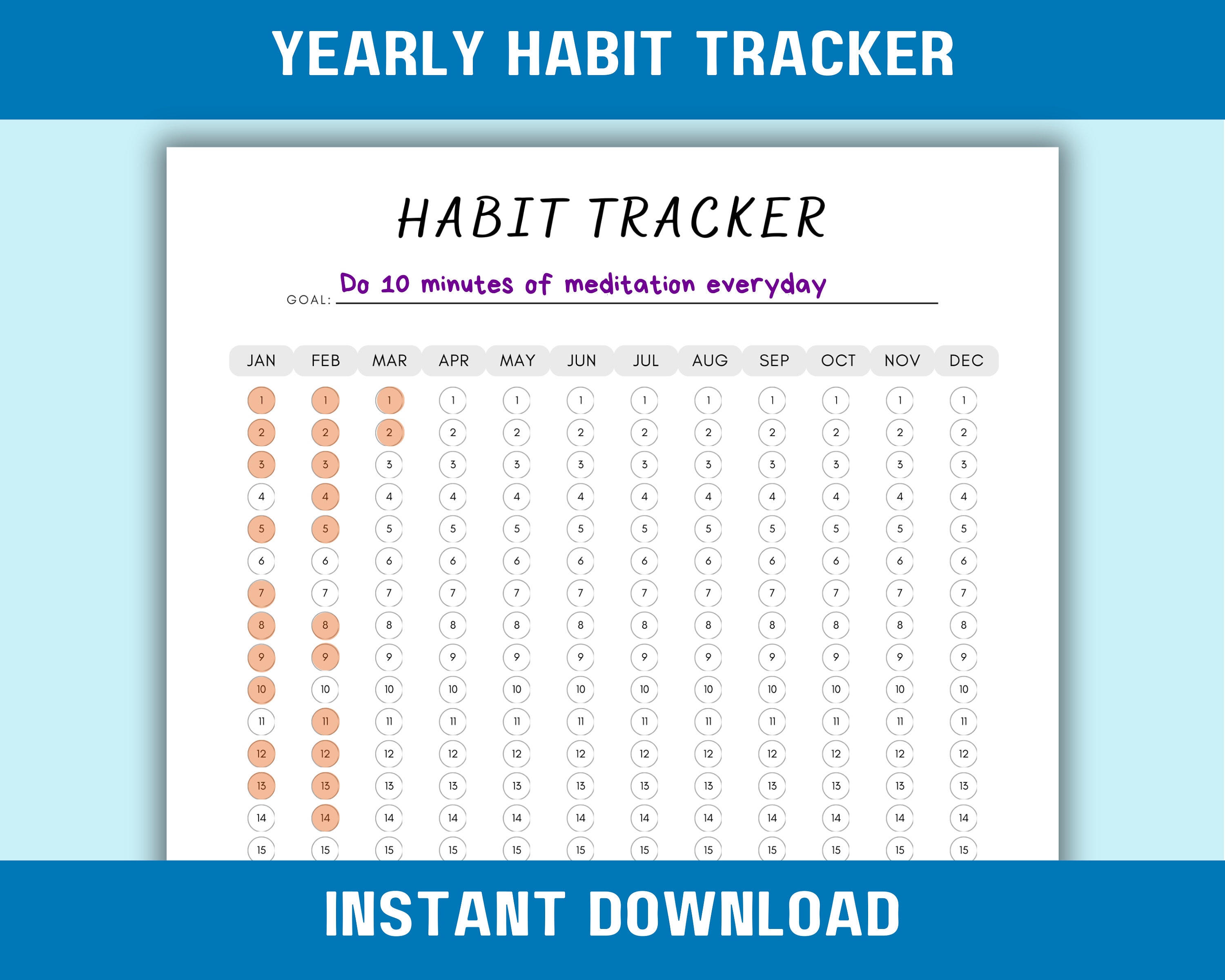 Yearly Habit Tracker, Habit Tracker Template, Habit Challenge, A5 ...