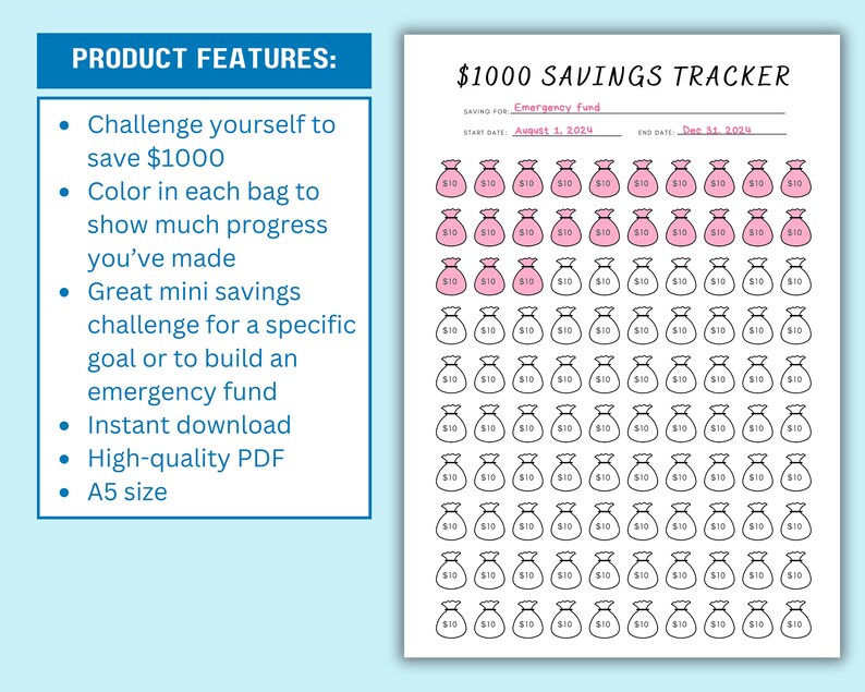 1000 Dollar Savings Challenge, Money Savings Challenge, Saving Tracker ...