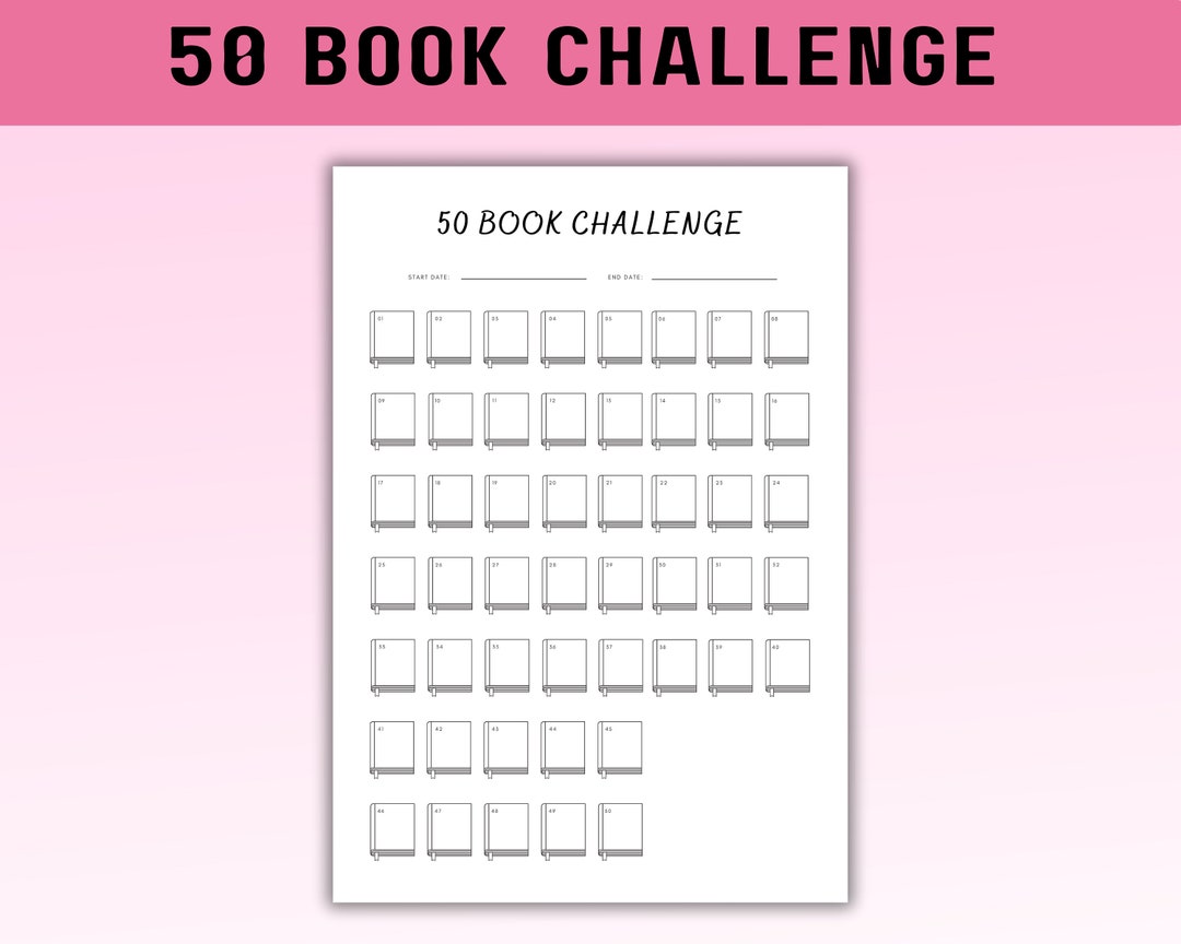 50 Book Reading Challenge, Printable Reading Log, A5 Journal Page ...