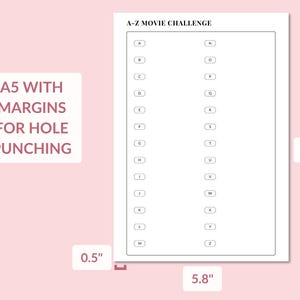 Alphabet Movie Challenge for A5 Journal Printable, Movie Tracker - Etsy