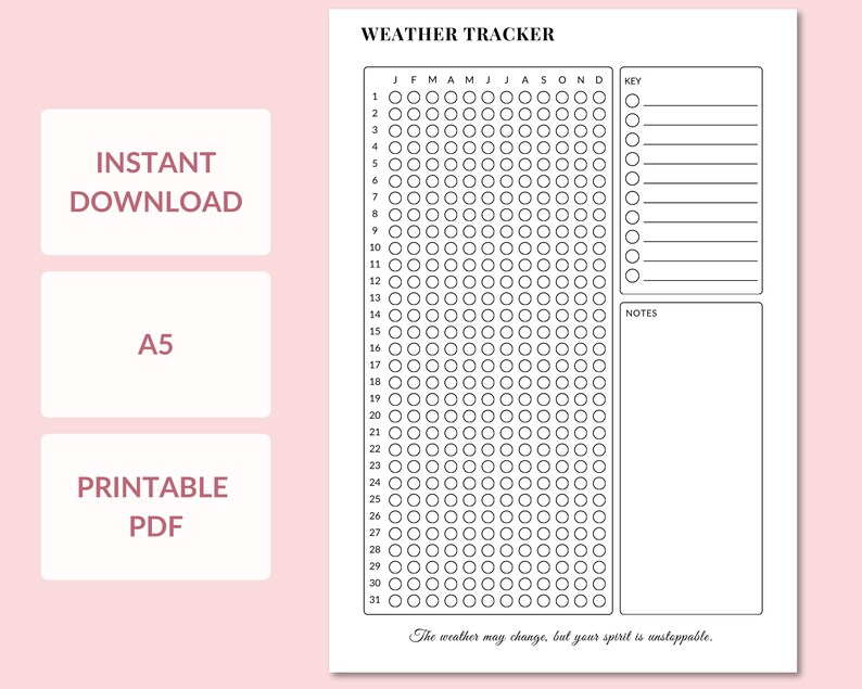 Yearly Weather Tracker Printable, A5 Journal Insert (digital Download ...