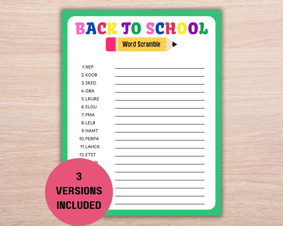 Back to School Word Scramble, Printable Back to School Activity, Back ...
