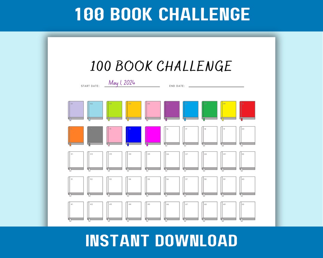 Reading Challenge, 100 Book Reading Log, Reading Journal, Printable ...