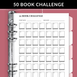 50 Book Reading Challenge, Reading Journal, Printable Reading Log, A5 ...