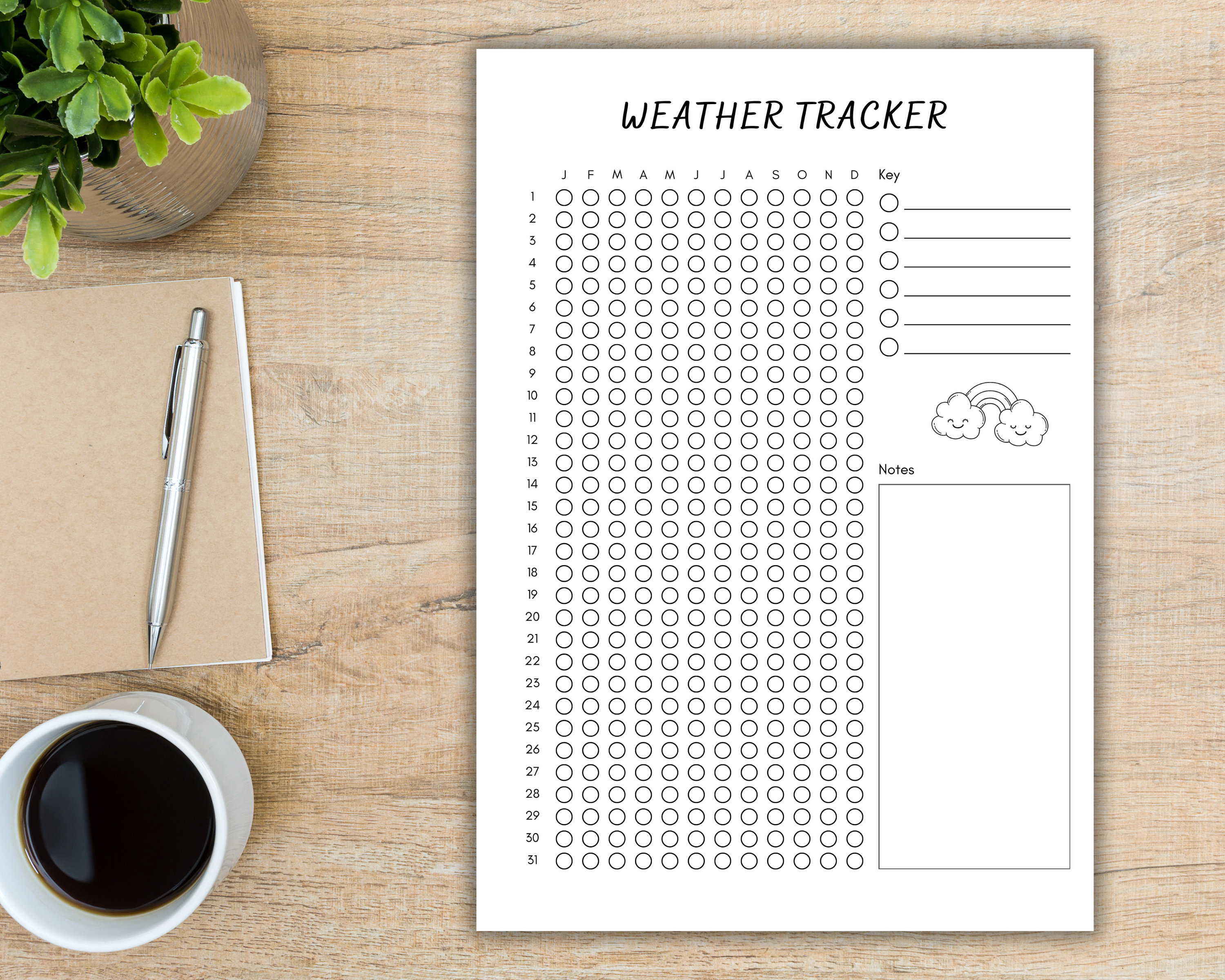 Yearly Weather Tracker, Printable Weather Tracker for Bullet Journal ...