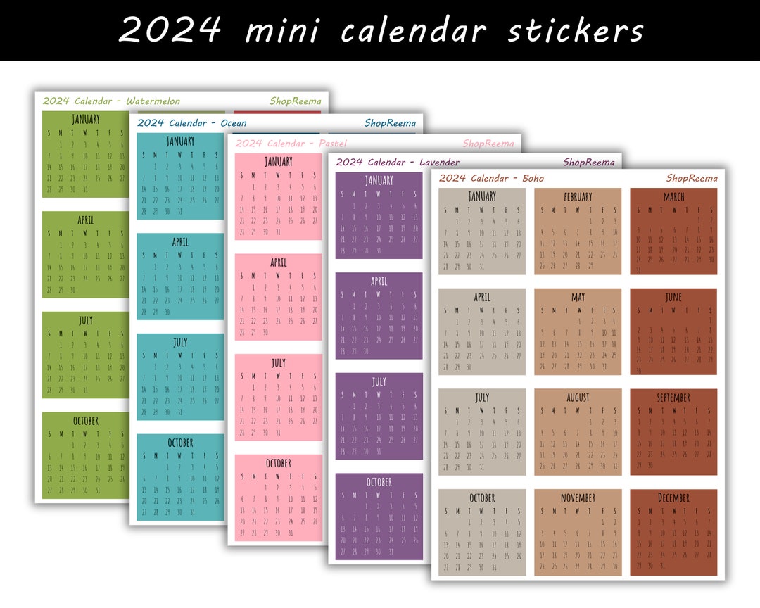 2024 Monthly Mini Calendar Stickers for Planners and Journals Colorful ...