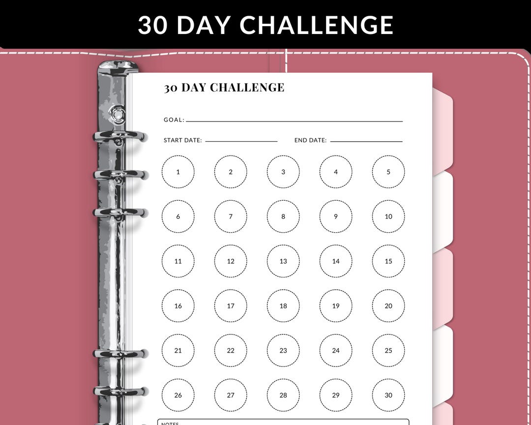 30 Day Challenge Printable, A5 Minimalist Journal Page, Printable Habit ...