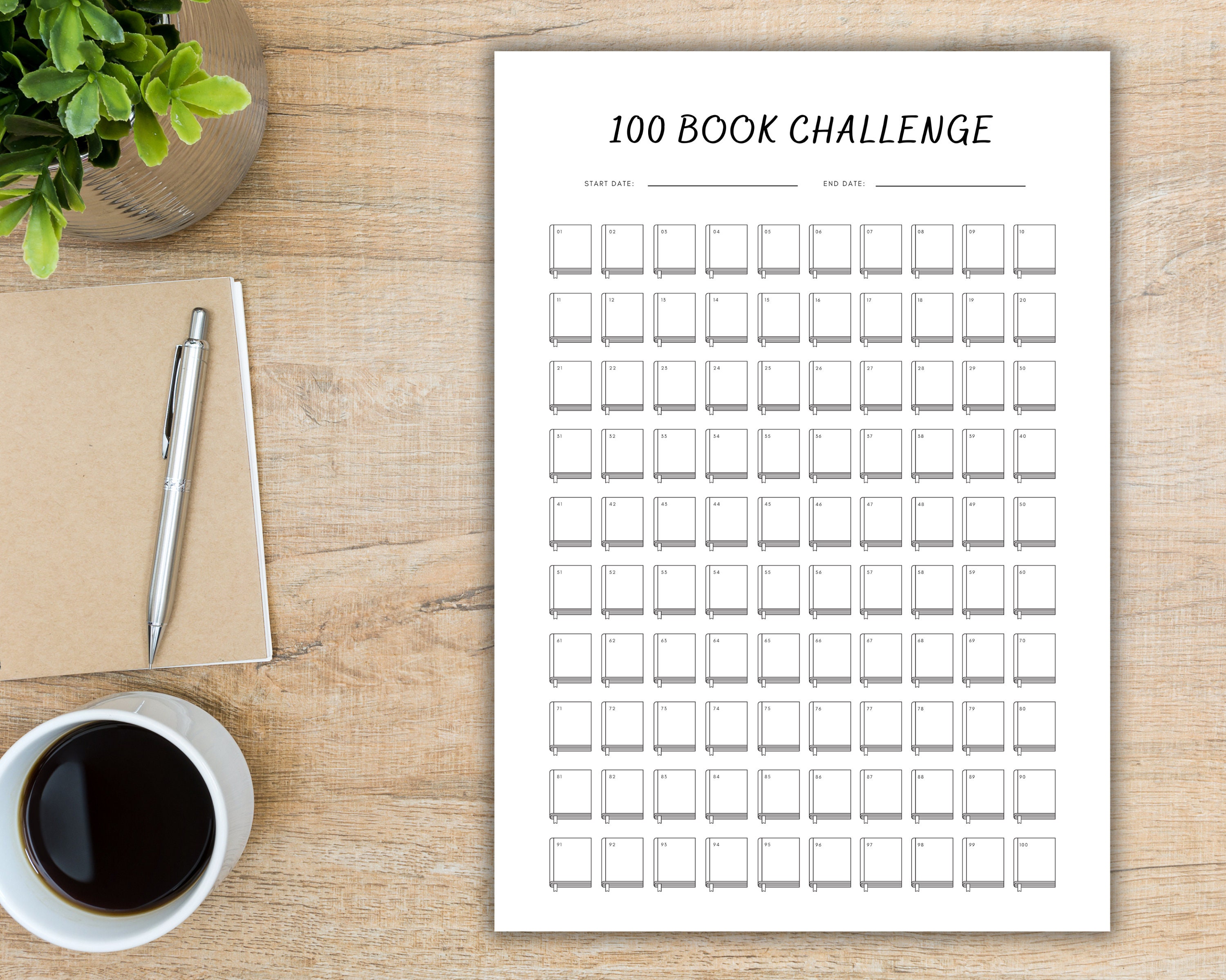 100 Book Reading Challenge, Printable Reading Log, A5 Journal Page, Daily Habit Tracker, Book ...