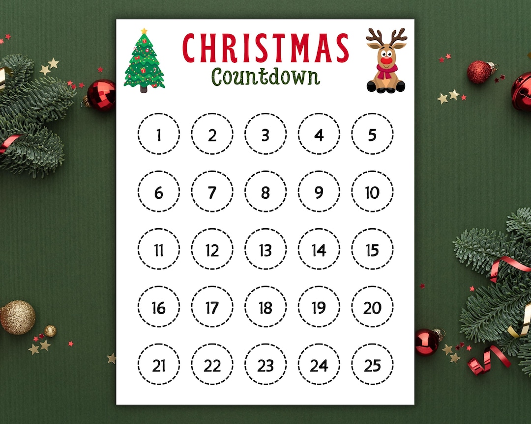 Christmas Countdown Calendar Printable, Colorable Days Until Christmas ...