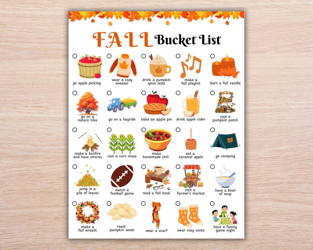 Fall Bucket List, Printable Autumn Bucket List, Fun Fall Activities ...