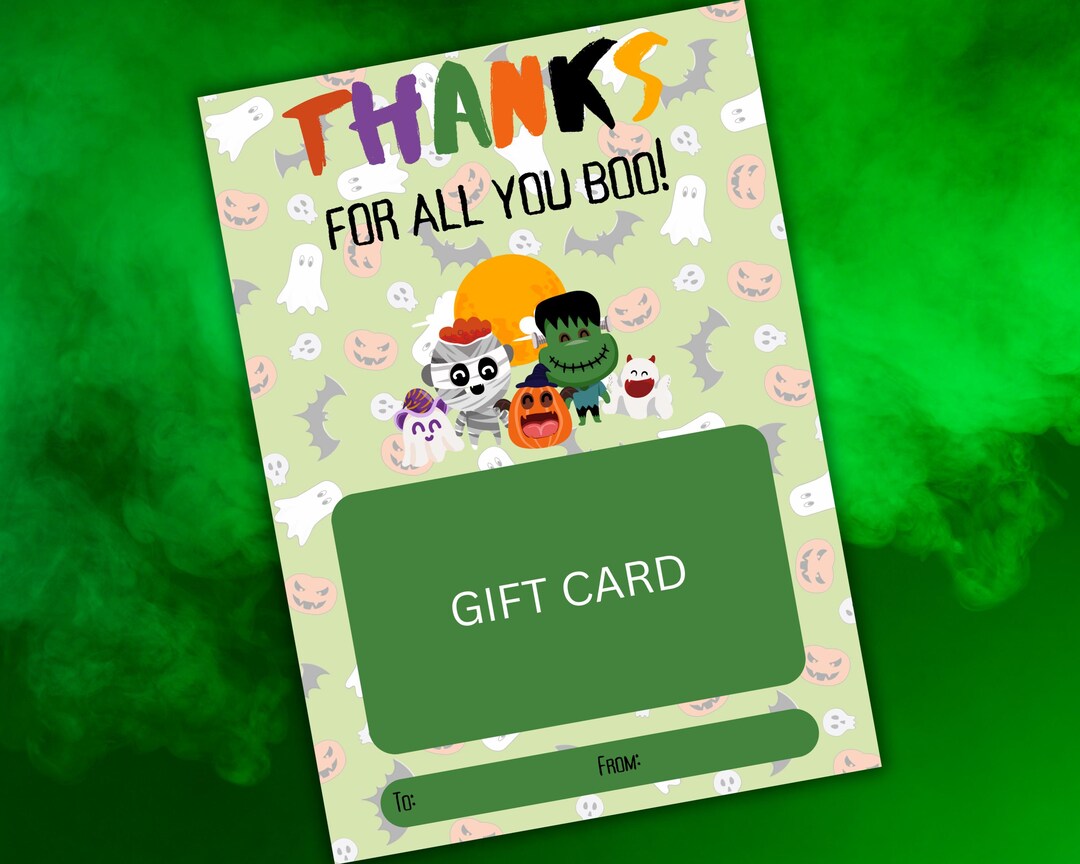 Halloween Gift Card Holder Printable, Thanks for All You Boo Gift Card ...