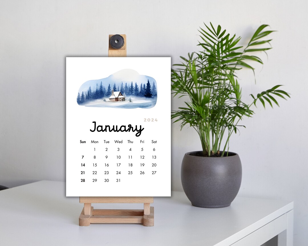 2024 Desk Calendar Watercolor Scenery - Etsy
