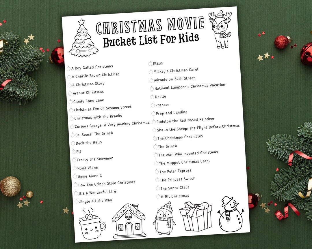 Christmas Bucket List for Kids, Printable Movie Bucket List for Kids ...