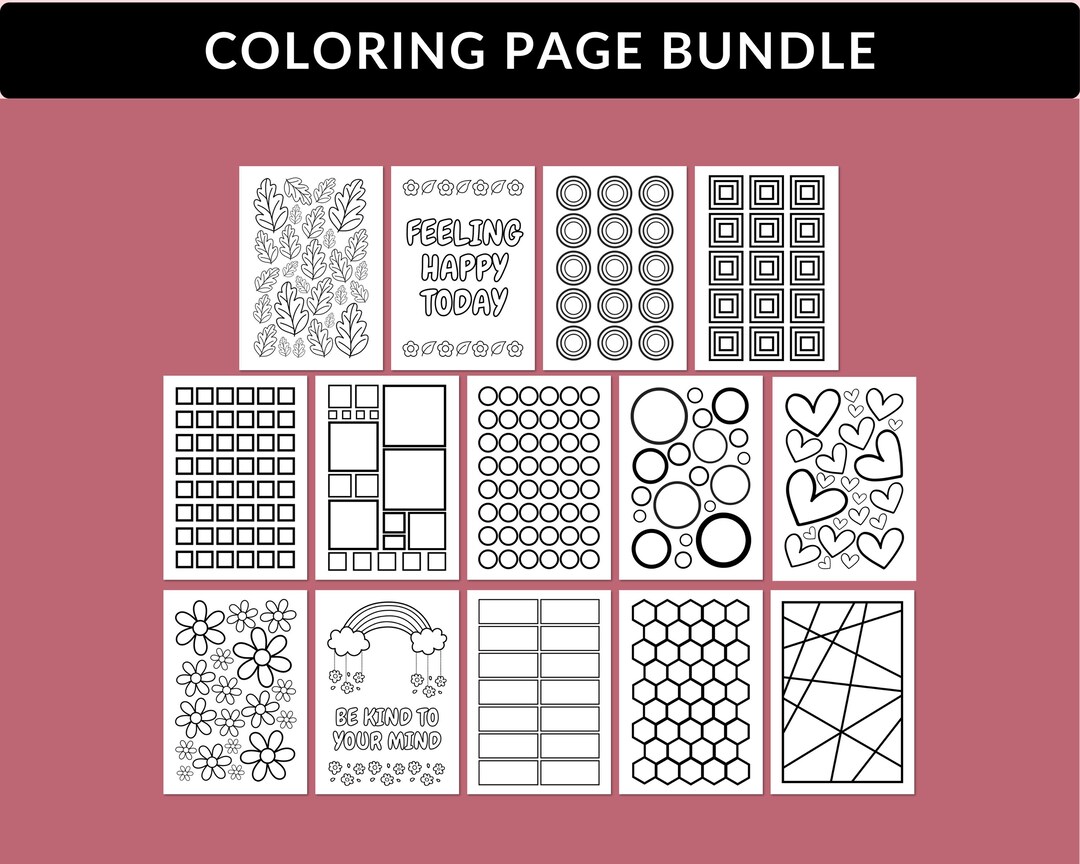 Easy Coloring Page Bundle for A5 Journal, Simple Printable Coloring ...
