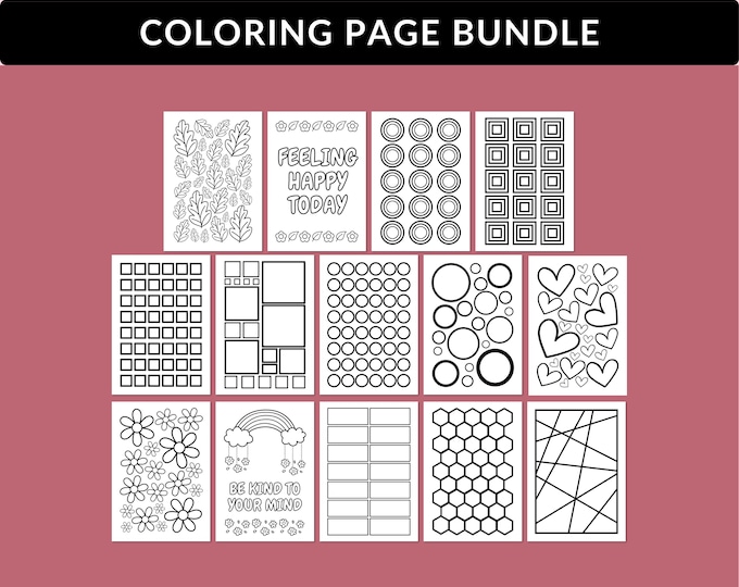 Square Coloring Page for A5 Journal, Simple Printable Coloring Page for ...