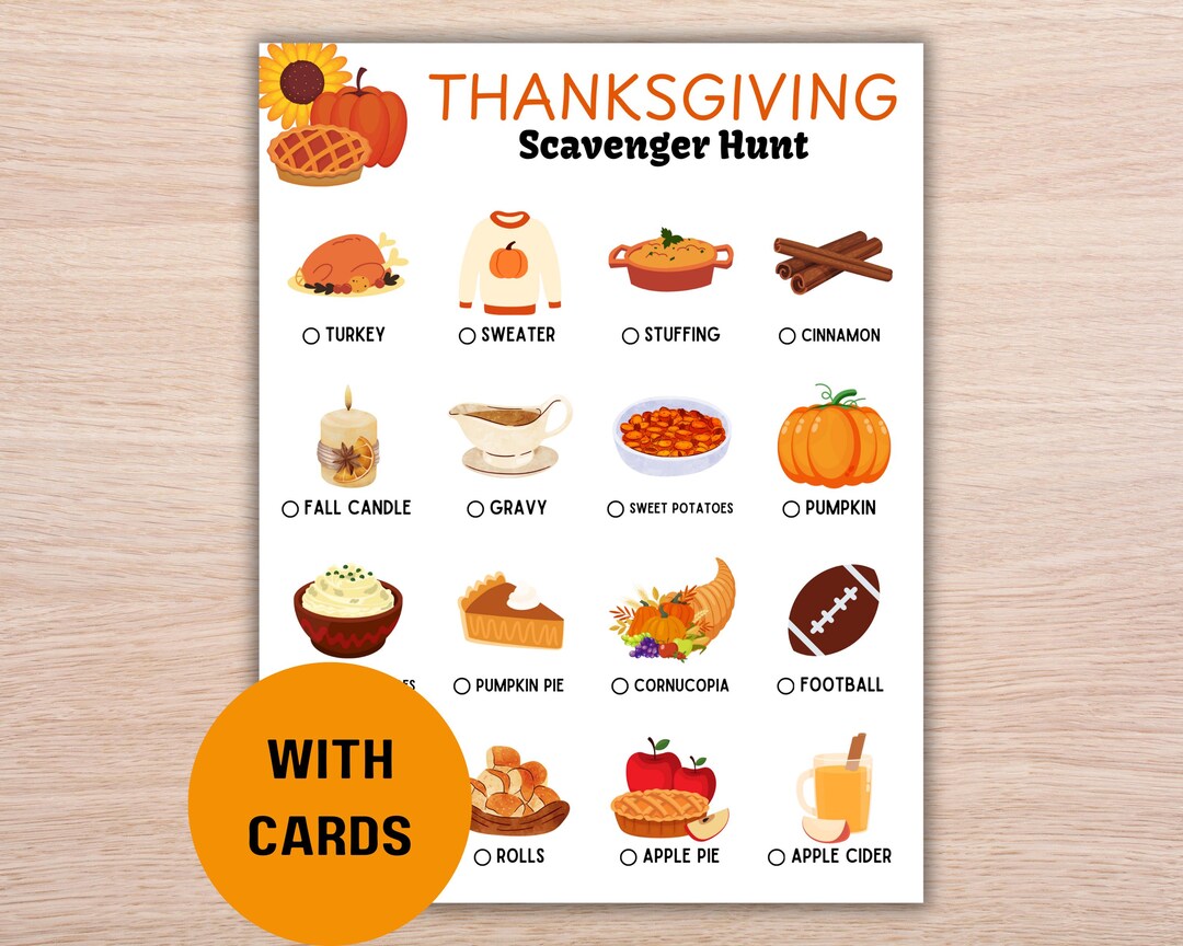 Thanksgiving Scavenger Hunt With Cards, Fall Scavenger Hunt Activity ...
