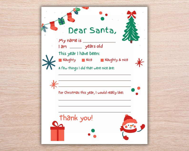 Dear Santa Letter Printable Instant Download, Christmas Letter to Santa ...