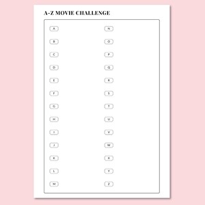 Alphabet Movie Challenge for A5 Journal Printable, Movie Tracker - Etsy