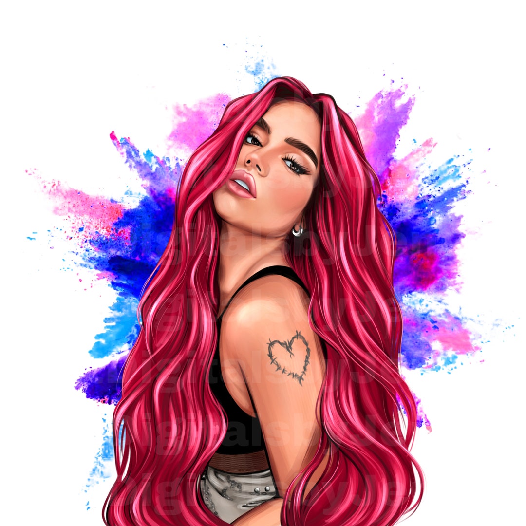 DIBUJADO A MANO Karol G bichota cabello rojo png nuevo color - Etsy España