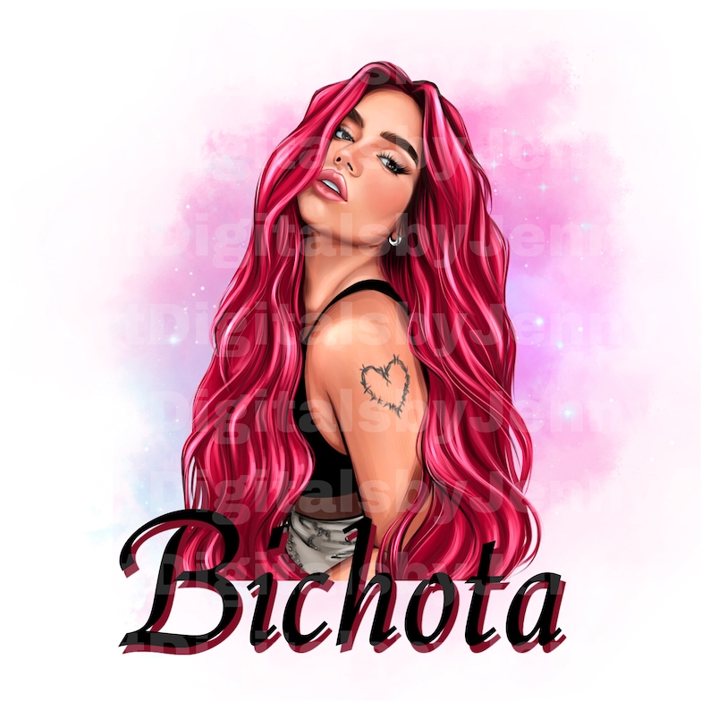 DIBUJADO A MANO Karol G bichota pelo rojo png bichota de alta - Etsy España