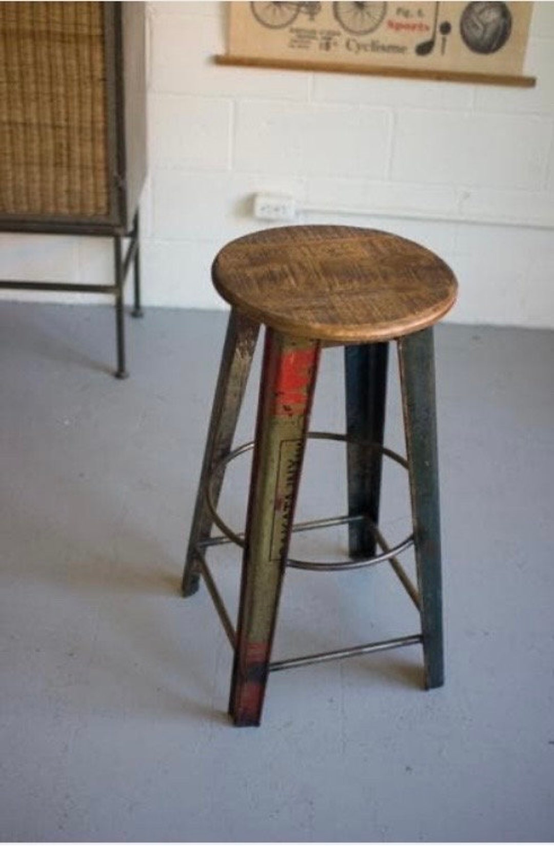 Handcrafted Rustic Bar Stool With Metal Base With Wooden Top Recycled ...