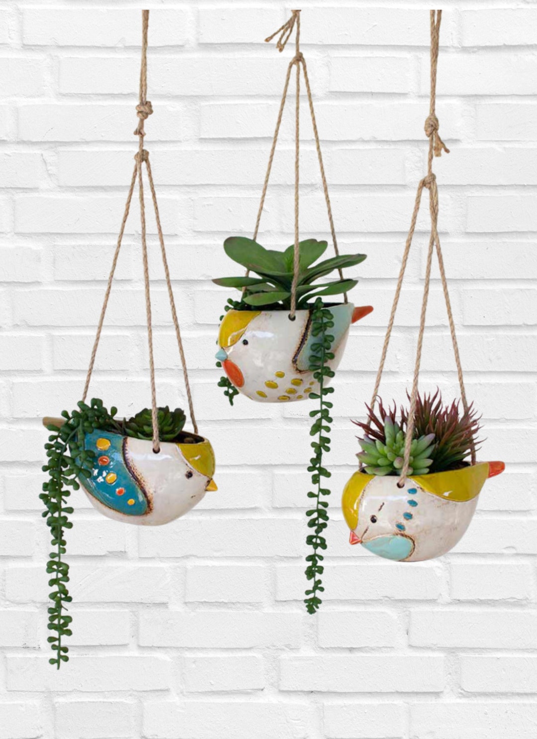 Three Hanging Bird Planters Made of Ceramic - Etsy