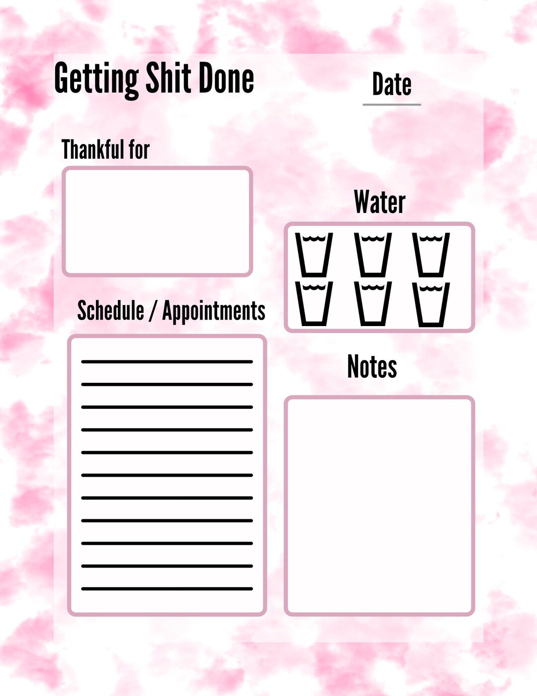 Pink Clouds Printable Daily Planner, Instant Downloadable Daily Planner ...