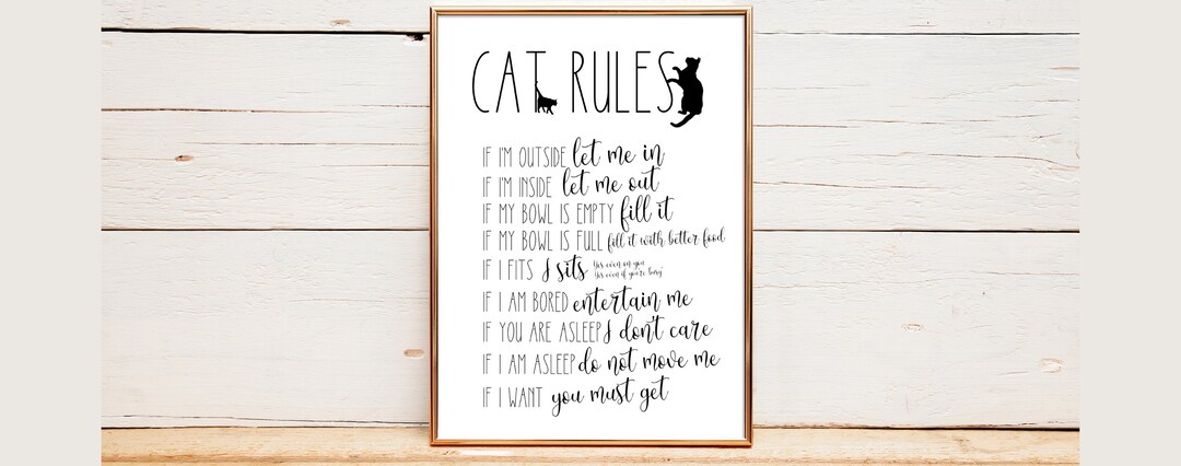 Cat Rules Sign Unframed Art Print Funny Cat Wall Art Personalised Pet ...
