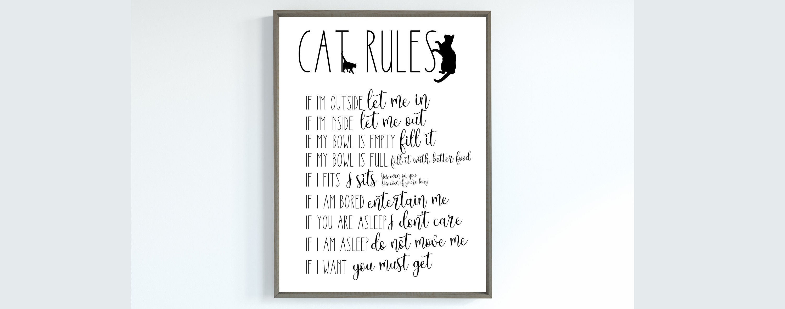 Cat Rules Sign Unframed Art Print Funny Cat Wall Art - Etsy UK