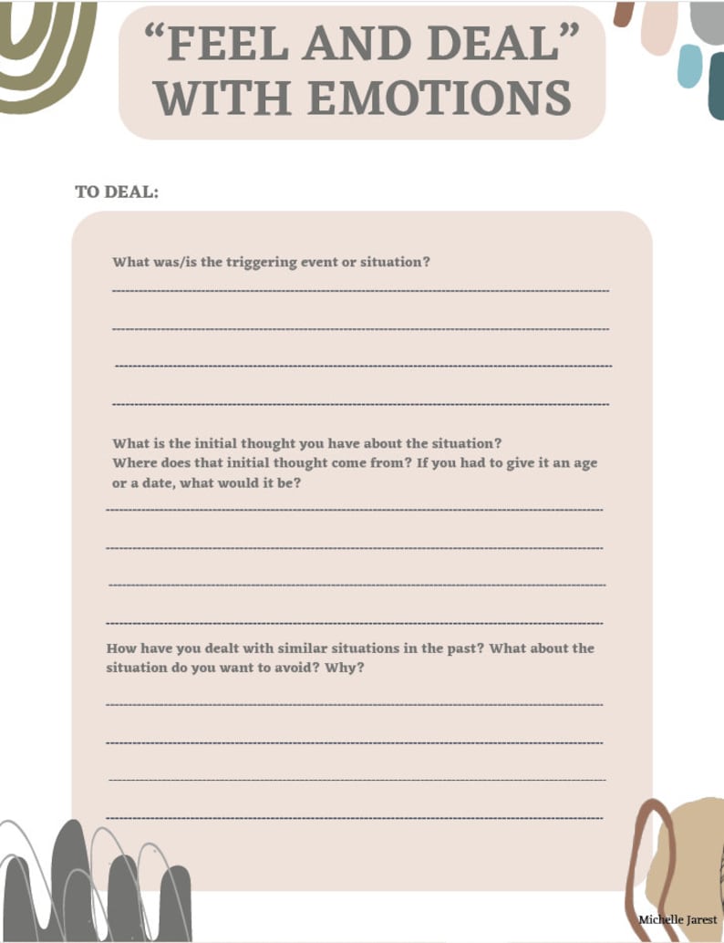 Feel and Deal Emotions Worksheet - Etsy